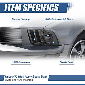 Auto Dynasty Factory Style Halogen Headlights Assembly Compatible with Ford Mustang Pony 5th Gen 2005-2009, Driver and Passenger Side, Smoked Lens Clear Corner