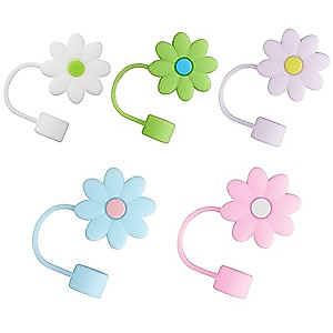 5PCS Straw Cover Cap for Stanley Cup, Flower Straw Topper for Stanley 30&40 Oz Tumbler with Handle, 10mm Silicone Cute Drinking Straw Tip Covers for Christmas Gifts. (5PCS Flower)