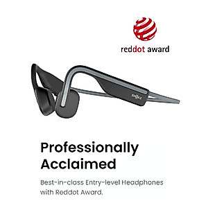 SHOKZ OpenMove - Open-Ear Bluetooth Sport Headphones - Bone Conduction Wireless Earphones - Sweatproof for Running and Workouts, with Sticker Pack (Grey) (Renewed)