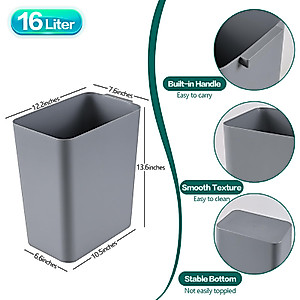 Gloreen 16 Liter Plastic Rectangle Trash Bins, 3 Pack Garbage Cans for Home, Office, Dormitory, Grey