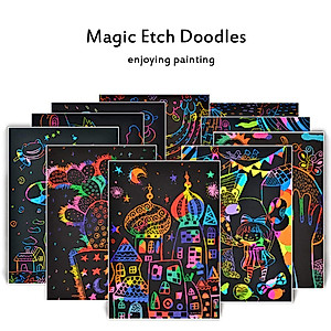 BESTING Scratch Art Notebooks 3 Pack 10.2 x 7.5 inches Rainbow Magic Scratch Off Paper Set Drawing Arts Crafts Black Scratch Books for Kids' Birthday Gifts Party Favors Christmas Presents (PRB330)