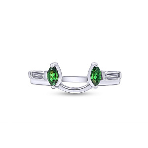0.57 Carat Simulated Emerald & White Cubic Zirconia Enhancer Guard 14K White Gold Over Sterling Silver Ring Size-6