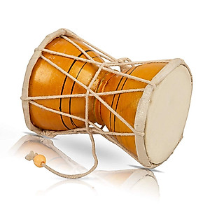 Handmade Wooden & Leather Classical Indian Folk Dumroo Damroo Damaru Hand Drum Set Percussion Decorative Collectible Showpiece World Musical Instruments (Yellow)