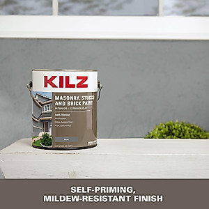 KILZ Self-Priming Masonry, Stucco and Brick Paint, Interior/Exterior, Flat, Gray, 1 Gallon