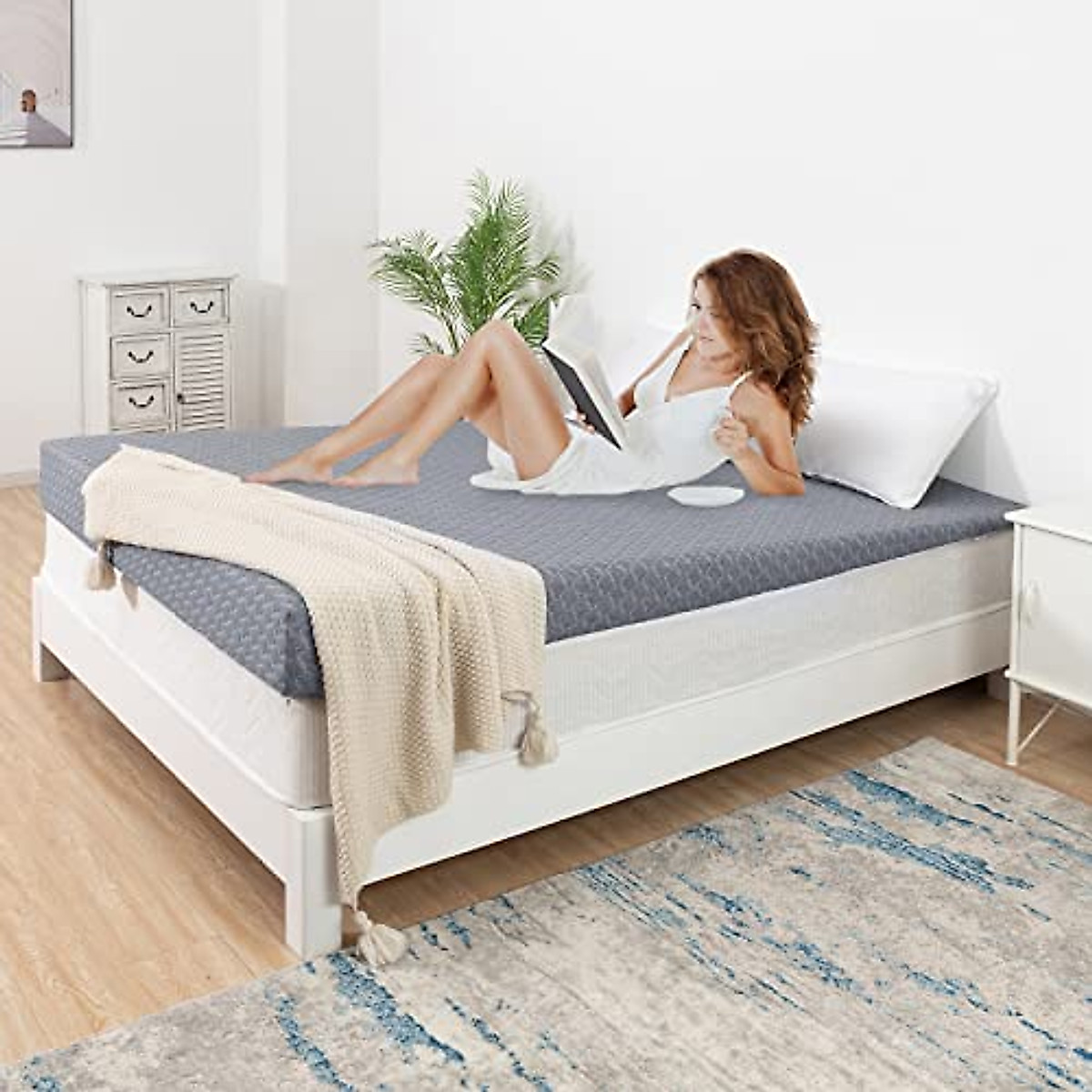 MeMoreCool 3 in 1 Bed Wedge Mattress Topper or Under Bed, 7 Inch Incline Mattress Elevator Base with Washable Knitted Cover, Ideal Wedge Mattress for Acid Reflux/Back Pain/Snoring, Grey, Queen