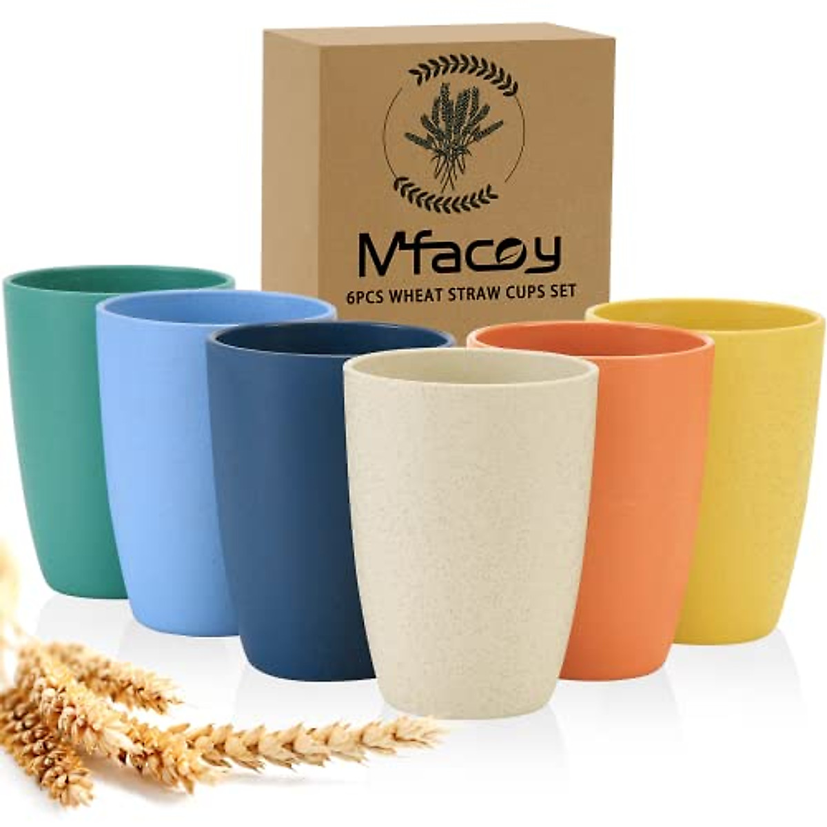 Mfacoy Wheat Straw Cups Set of 6, 12 oz Unbreakable Drinking Cups, Reusable Cups, Stackable Tumbler Cups, Colourful Water Cup Set for Kitchen, BPA Free, Dishwasher & Microwave Safe, Cups with 6 Colors