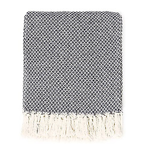 REDEARTH Classic Throw Blanket -Medium Weight Soft Lap Blanket for Sofa Bed Couch Chairs loveseats car, Living, Indoor/Outdoor use 100% Cotton (50x60; Black)