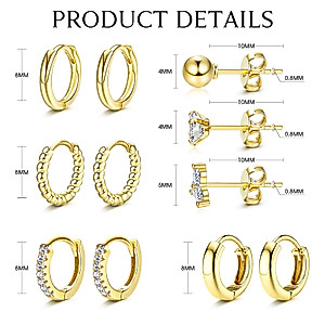 HAIAISO Gold Huggie Hoop Earrings for Women 14k Gold Plated Hoop and Studs Earrings Set Hypoallergenic Tiny CZ Ball Earrings Cartilage Earring for Multiple Pack