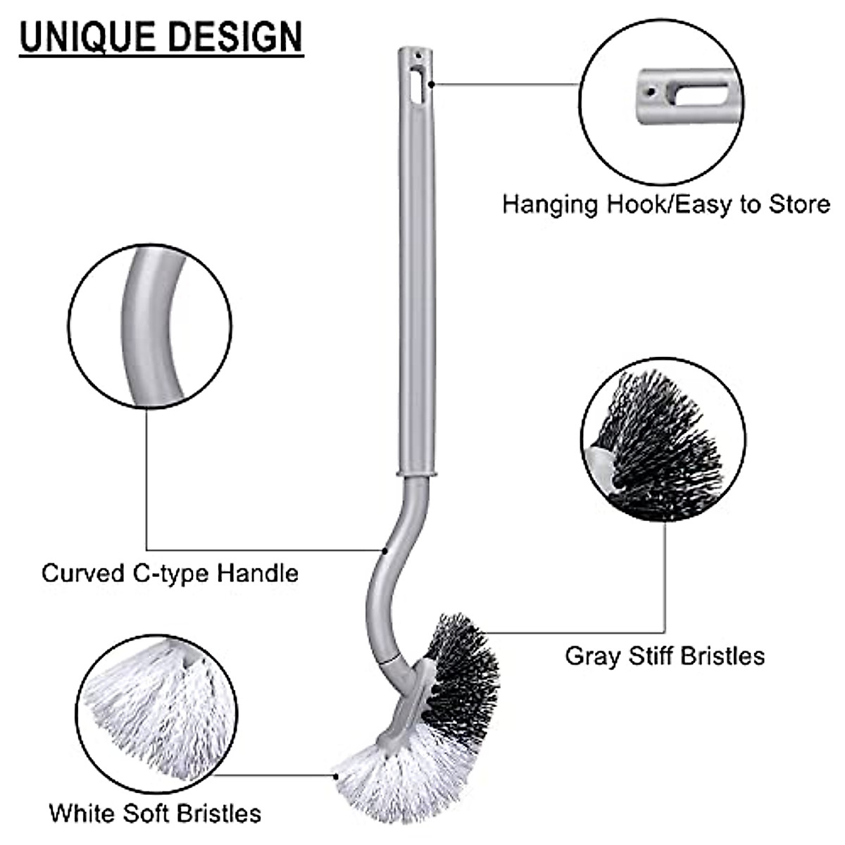 JIANYI Toilet Bowl Brush, Compact Handle Bathroom Brush, Curved Design Angled Cleaner Scrubber with Strong Bristles for Deep Cleaning