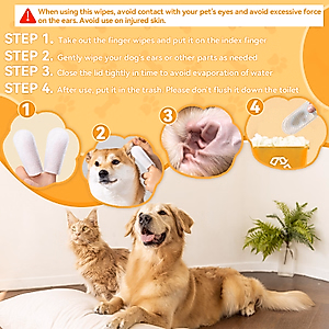 Erigathe Dog Ear Wipes 60 Counts, Ear Finger Wipes for Dog & Cat, Dog Ear Wipes Reduce Earwax Buildup, Ear Wipes for Dogs Soothing Odor, Dog Supplies Ear Cleaner Wipes Remove Dirt & Non-Irritating