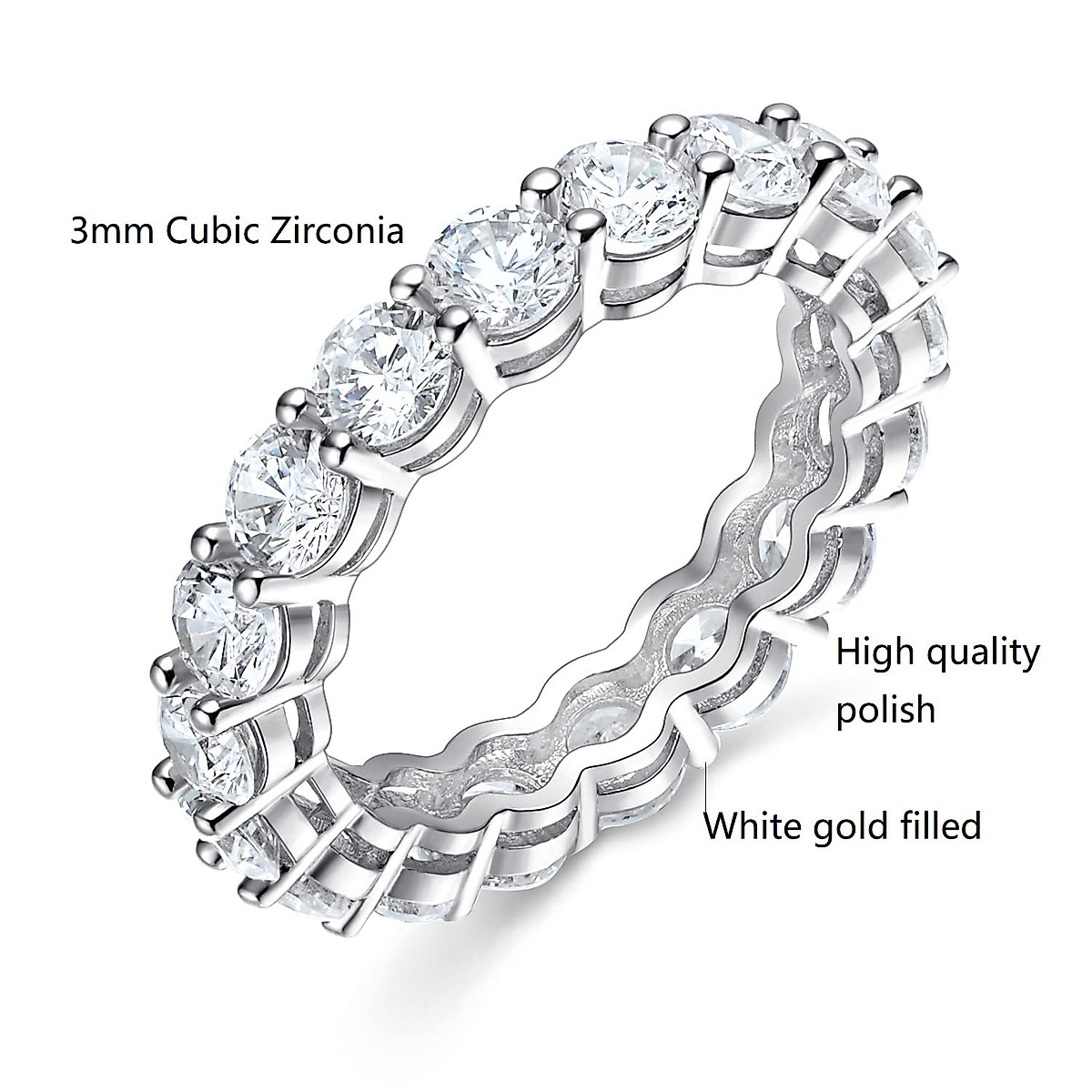 Gemsme 18K White Gold Filled Cubic Zirconia Eternity Band Ring for Women (8)