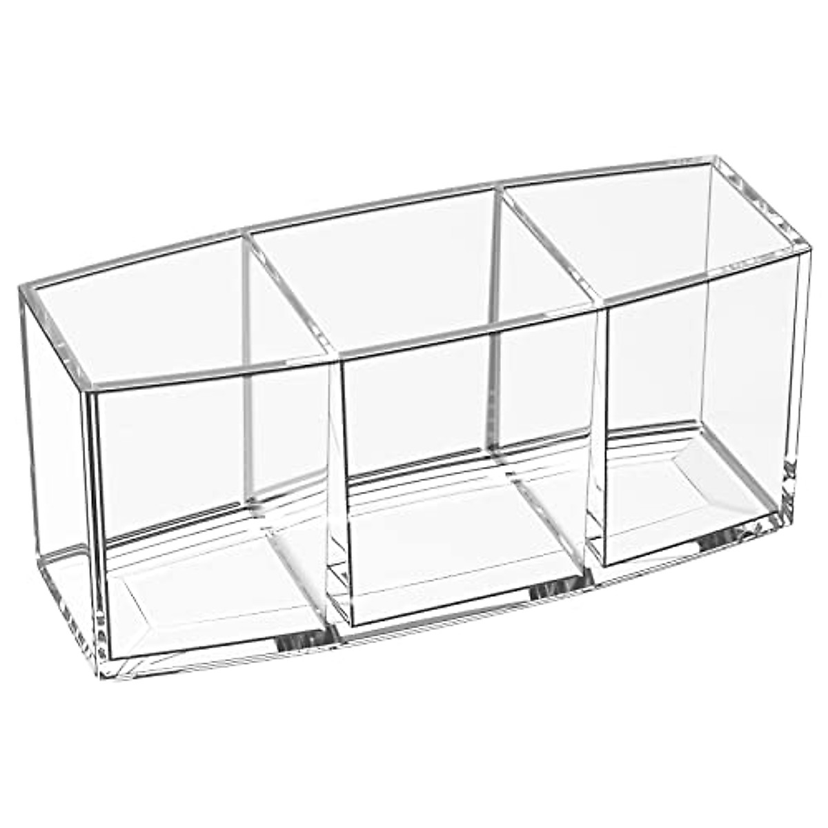 Rolybag Acrylic Makeup Brush Holder Organizer 3 Slots Cosmetic Brushes Storage Clear Pen Holder Eyeliners Eyebrow Pencil Display Case for Desk and Bathroom Vanity Storage Solution