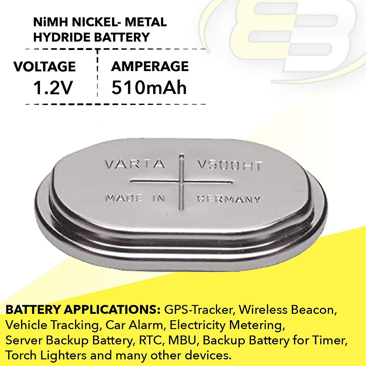 1.2V 510mAh NiMH Flashlight Lamp Battery in 2008-2018 Chrysler Town & Country Replaces 5183454AA, 55750201501