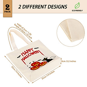 Weewooday 2 Pieces Halloween Tote Bag Reusable Canvas Bag Grocery Shopping Bag Pumpkin Candy Bag for Halloween Party or Daily Supplies