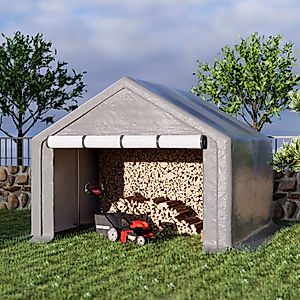 WIILAYOK Outdoor Storage Shelter, 8x8 ft Portable Shed with Roll up Zipper Door, Waterproof and UV Resistant Anti-Snow, Heavy Duty Carport for Storing Garden Tools, Outdoor Equipment