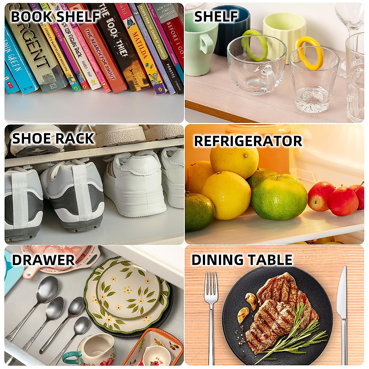 Shelf Liner Non Slip,Non Adhesive Cabinet Liner,Waterproof Drawer Liner,Food-Grade EVA Material for Kitchen Cabinets,Drawers,Refrigerators-Odorless & Easy to Cut-12 x 60 inches,Thickened