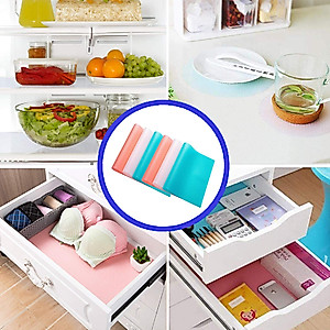 6 Pcs Shelf Mats Washable Fridge Mats Liners Waterproof Fridge Pads Mat Shelves Drawer Table Mats Refrigerator Liners for Shelves (Blue / Transparent / Pink)