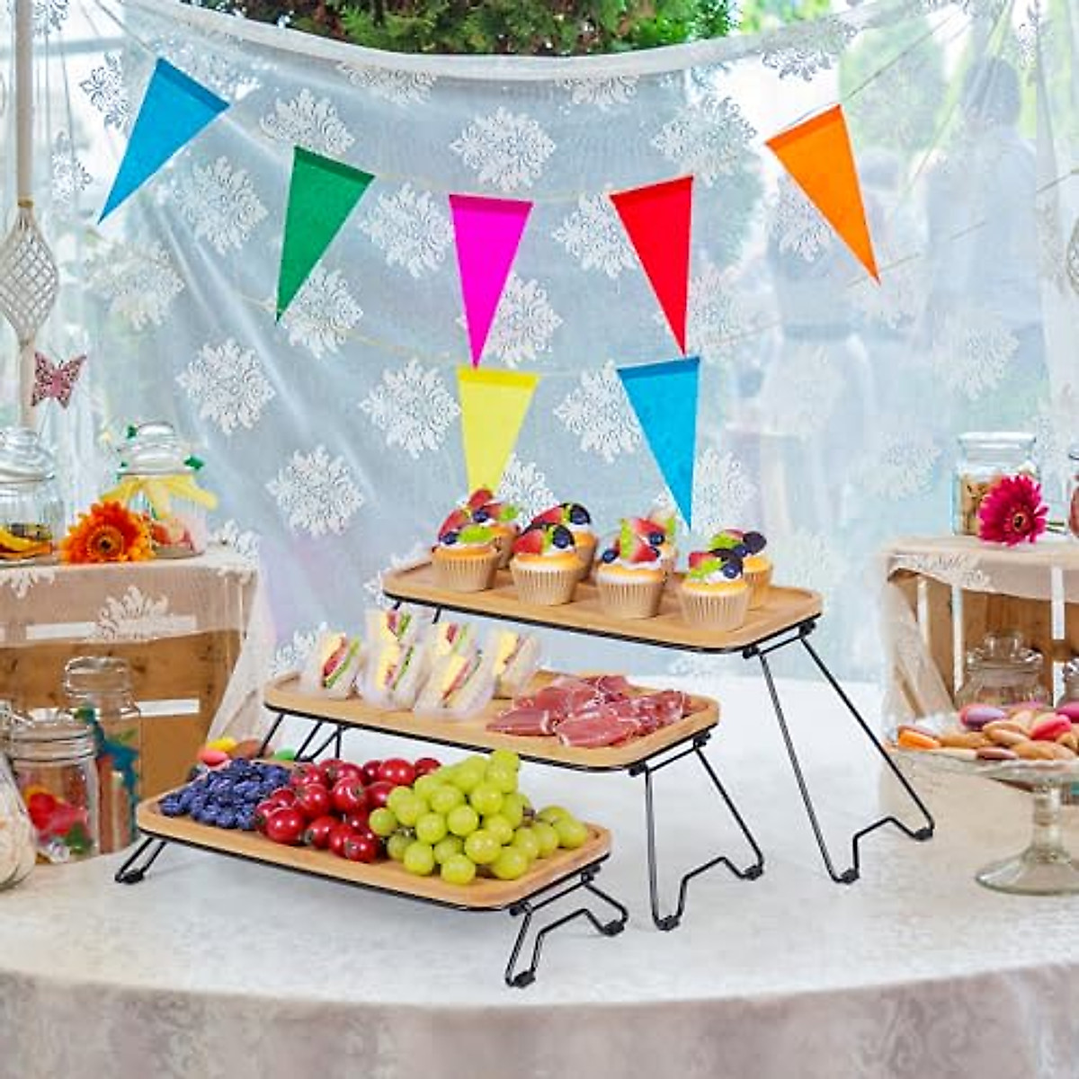 Urban Deco 3 Tier Serving Tray, Collapsible Tiered Tray Stand with 15 Inch Serving Platters for Dessert Table Display Set, Large Cupcake Stand, Serving Dishes for Entertaining