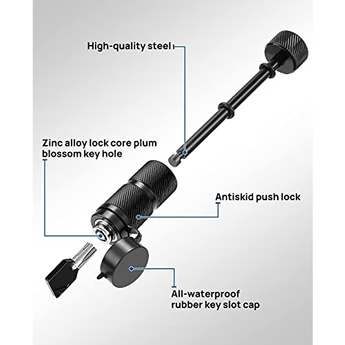 JOYTUTUS Trailer Hitch Lock, 1/4" Dia 3-1/2” Long Pin, with 2 Keys 2 O-Rings, for Trailer Truck Car Boat, Anti-Theft and Waterproof Towing Hitch Lock