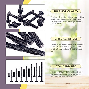Swpeet 141Pcs Black M6 × 15/20/25/30/35/40/45/50/55/60/65/75/80mm Crib Hardware Screws Kit, Hex Socket Head Cap Crib Baby Bed Bolt and Barrel Nuts with 1 x Allen Wrench Perfect for Furniture