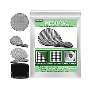 Mesh Pad for Flower Pots - 150 Pack 2 x 2 inch Bonsai Pot Bottom Grid Mat Mesh, Plant Drainage Mesh Screen with Hot Melt Edge, Round Plant Hole Screens Keep Soil from Flowing Away