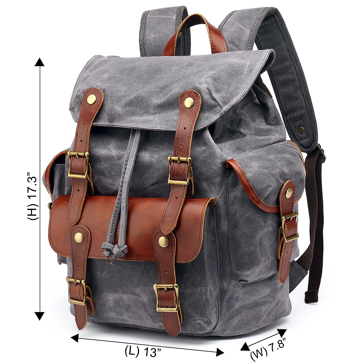 Waxed Canvas Leather Backpack for Men, Military Tactical Shoulder Rucksack for Travel School Bag (M85_Grey)