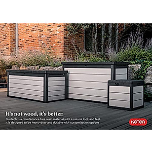 Keter Denali 200 Gallon Resin Large Deck Box-Organization and Storage for Patio Furniture, Outdoor Cushions, Garden Tools and Pool Toys, Grey & Black