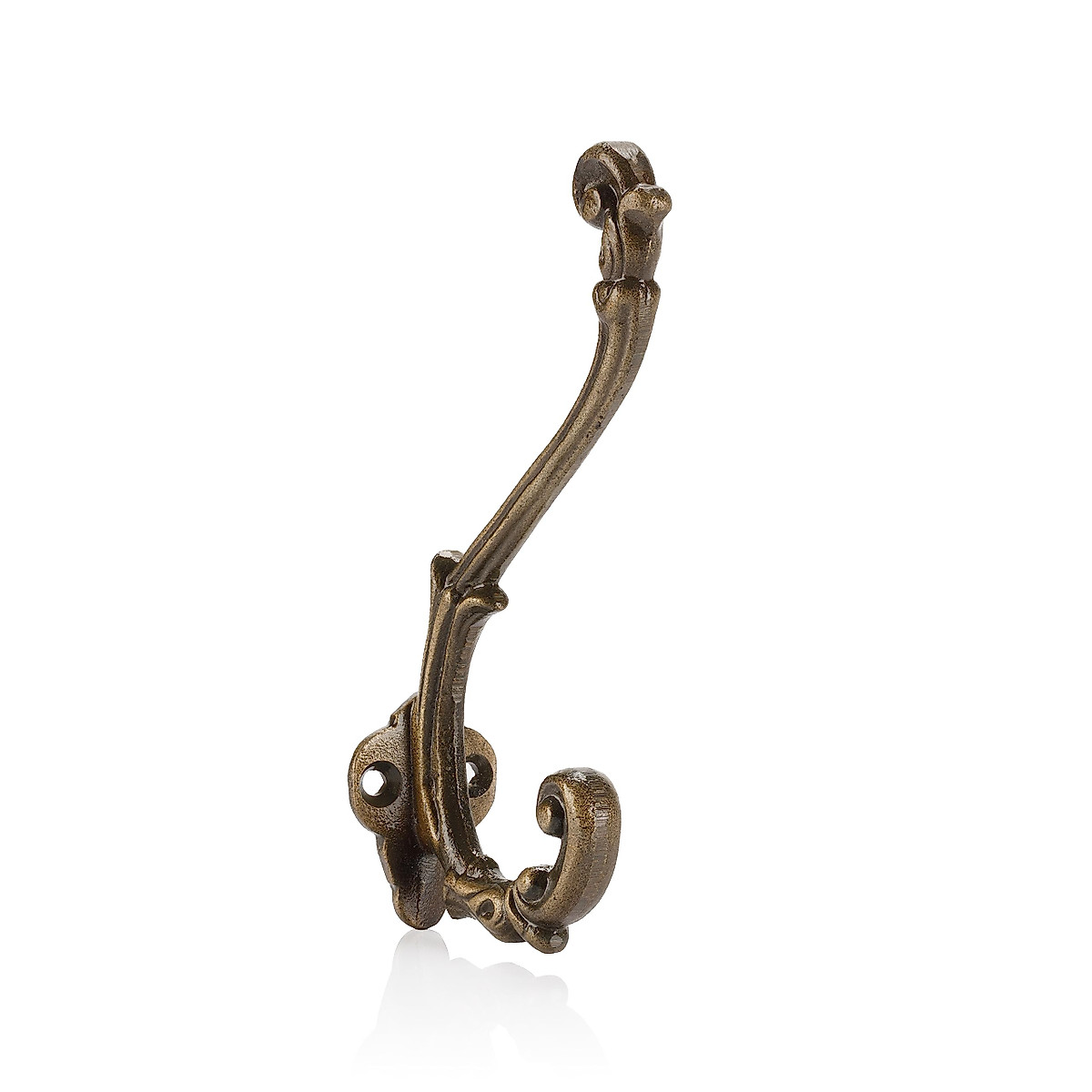 CRAFTSMAN ROAD Vintage Cast Iron Wall Hooks (Antique Brass Finish, Set of 4) - Rustic, Farmhouse, French Country Coat Hooks | Great for Coats, Bags, Towels, Hats | French Slender