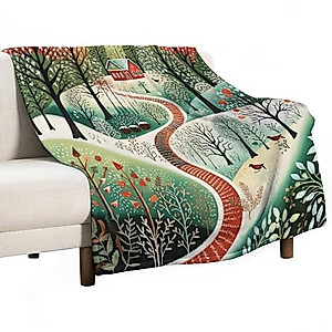 Winter Bird and Trees Blanket Happy New Year Bed Throw Blanket 40"x50" Flannel Blanket Warm Plush for Couch Sofa Bed for Adults Kids Boys Teens Gift for Kids and Adults Warm Soft Autumn and Winter