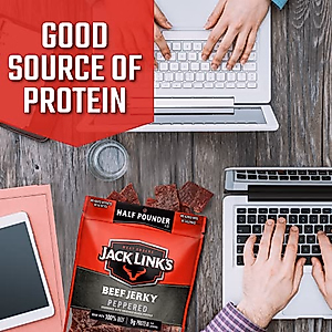 Jack Link's Beef Jerky, Peppered, 1/2 Pounder Bag - Flavorful Meat Snack, 9g of Protein and 80 Calories, Made with Premium Beef - 96% Fat Free, No Added MSG** or Nitrates/Nitrites