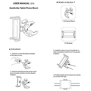 Kolasels Bike Handlebar Tablet Mount for 4-13" iPad & Phone, Motorcycle Handlebar Tablet Holder with Super C-Clamp for Microphone/Bicycle/Treadmill/Elliptical, Fit for iPad Pro, Air, Mini, iPhone
