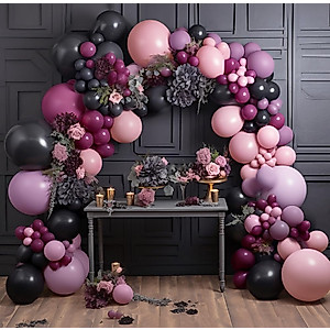 Black Pink Purple Balloons Double Stuffed Pastel Lavender Lilac Balloon Garland Dusty Mauve Plum Balloon Arch Kit For Halloween Wednesday Baby Shower Birthday Wedding Party Decoration
