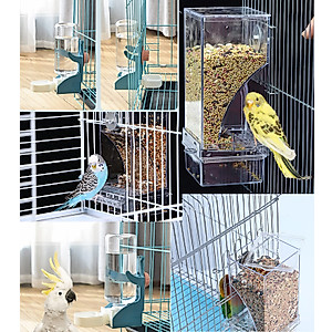 Kenond No Mess Bird Feeder Water Dispenser set, Automatic Parrot Feeder Cage Accessories, Clear Parakeet Seed container Food Feeder Drinker for Cage, Cockatiel Finch Lovebirds Budgies Canary (Blue)