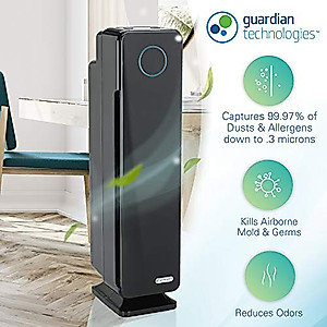 Germ Guardian AC5300B 28” 3-in-1 True HEPA Filter Air Purifier for Home, Large Rooms, UV-C Light Kills Germs, Filters Allergies, Smoke, Dust, Pet Dander, & Odors, 5-Yr Wty, GermGuardian, Black