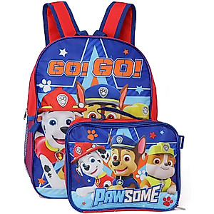 Ruz Paw Patrol Boys 16 Inch Backpack With Removable Matching Lunch Box Set (Red-Blue)