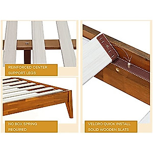 Acacia Emery Bed Frame with Headboard Solid Wood Platform Bed, Bed Frame King, Scandinavian Signature Wood Bed Compatible with All Mattresses, Non-Slip and Noise-Free, Caramel