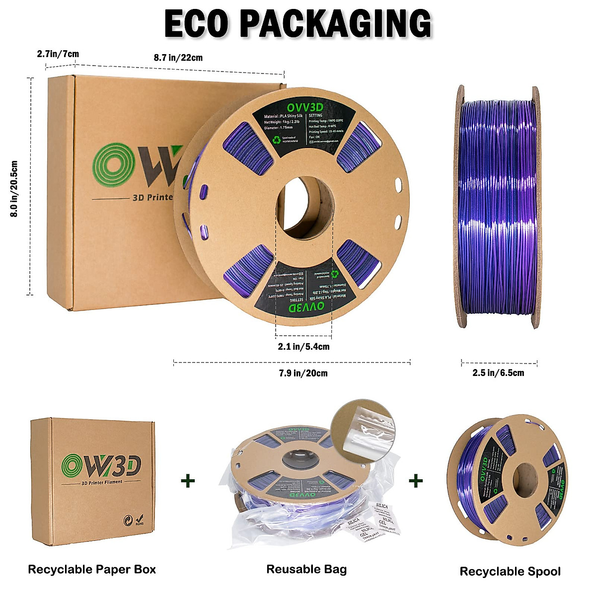 PLA Filament 1.75mm, 3D Printer Filament Silk Black Purple Color Changing, Silk PLA Filament, 3D Printing Filament 1.75 +/-0.02mm, 1kg