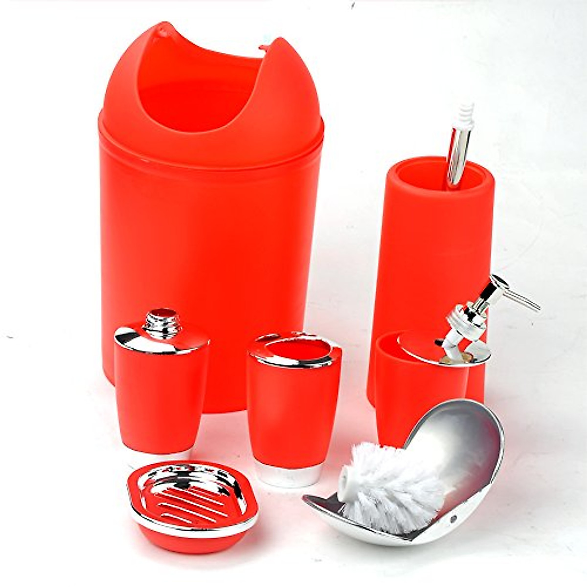 JIUCHEN Set 6 Pieces Bathroom Accessories Set, Bathroom Set Lotion Dispenser, Toothbrush Holder, Bathroom Tumblers, Soap Dish, Trash Can for Homes Hotels