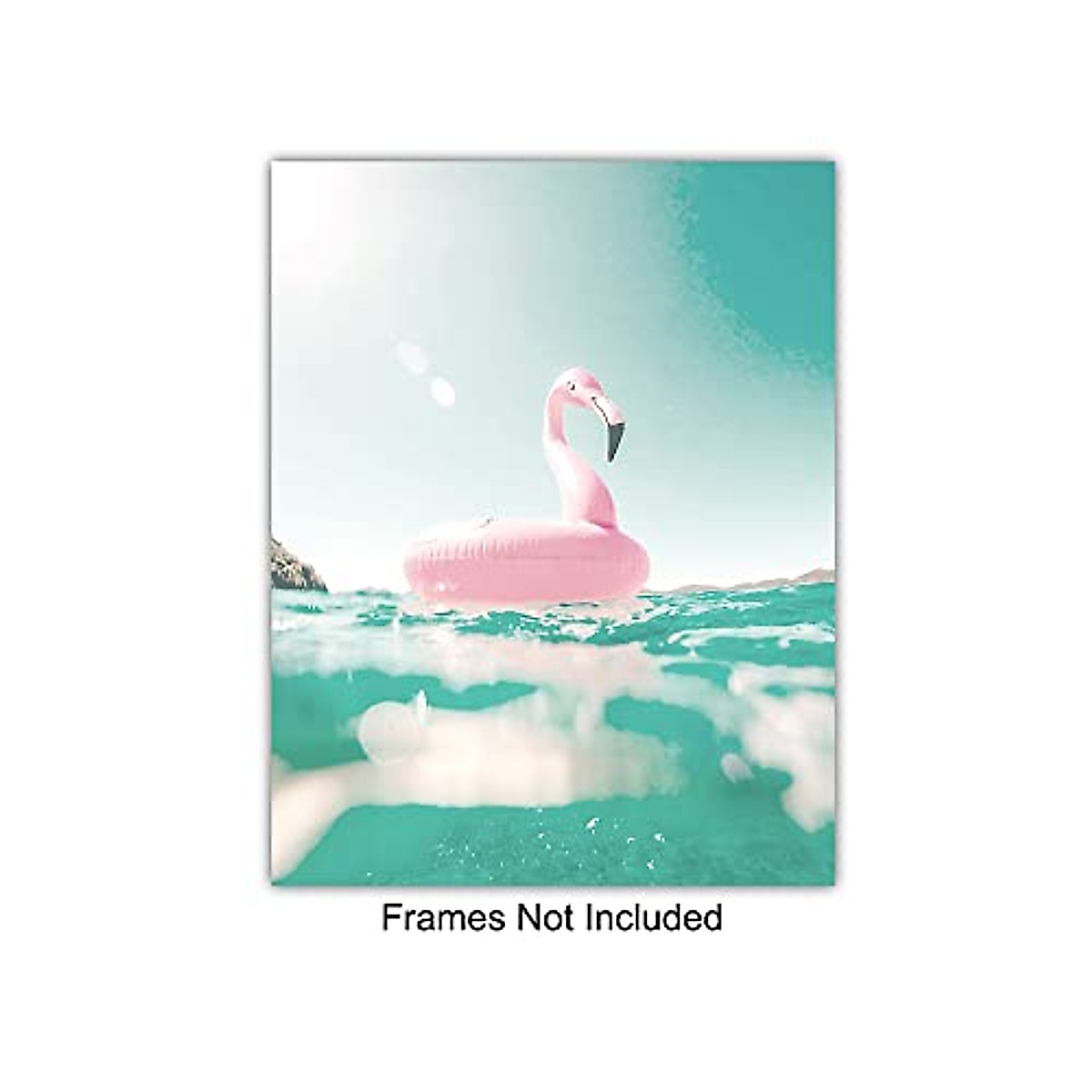 Tropical Summer Wall Art Set - 8x10 Nautical Ocean Poster Prints for Beach House Decor, Home Decoration - Cool Chic Gift - Unframed Nautical Photo Pictures - Flamingo, Palm Tree, Wave, Water