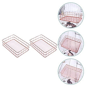 Alipis 2Pcs Guest Towel Napkin Holder, Metal Wire Organizer Tray Paper Napkins Storage Basket Small Container Tray for Bathroom, Kitchen, Dining Table (Rose Gold)