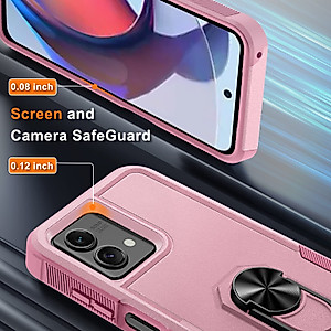 WRJ Compatible with Moto G Stylus 5G 2023 Case with Screen Protector,[Military Grade][Shockproof Protection][Built-in Ring Kickstand] Heavy Duty PC+TPU Dual Layer Case Cover-Girly Pink