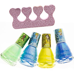 Townley Girl Disney Princess Non-Toxic Water-Based Peel-Off Quick Dry Nail Polish with Nail Separators|Gift Kit Set for Kids Girls|14 Pc Set - Perfect for Parties, Sleepovers and Makeovers