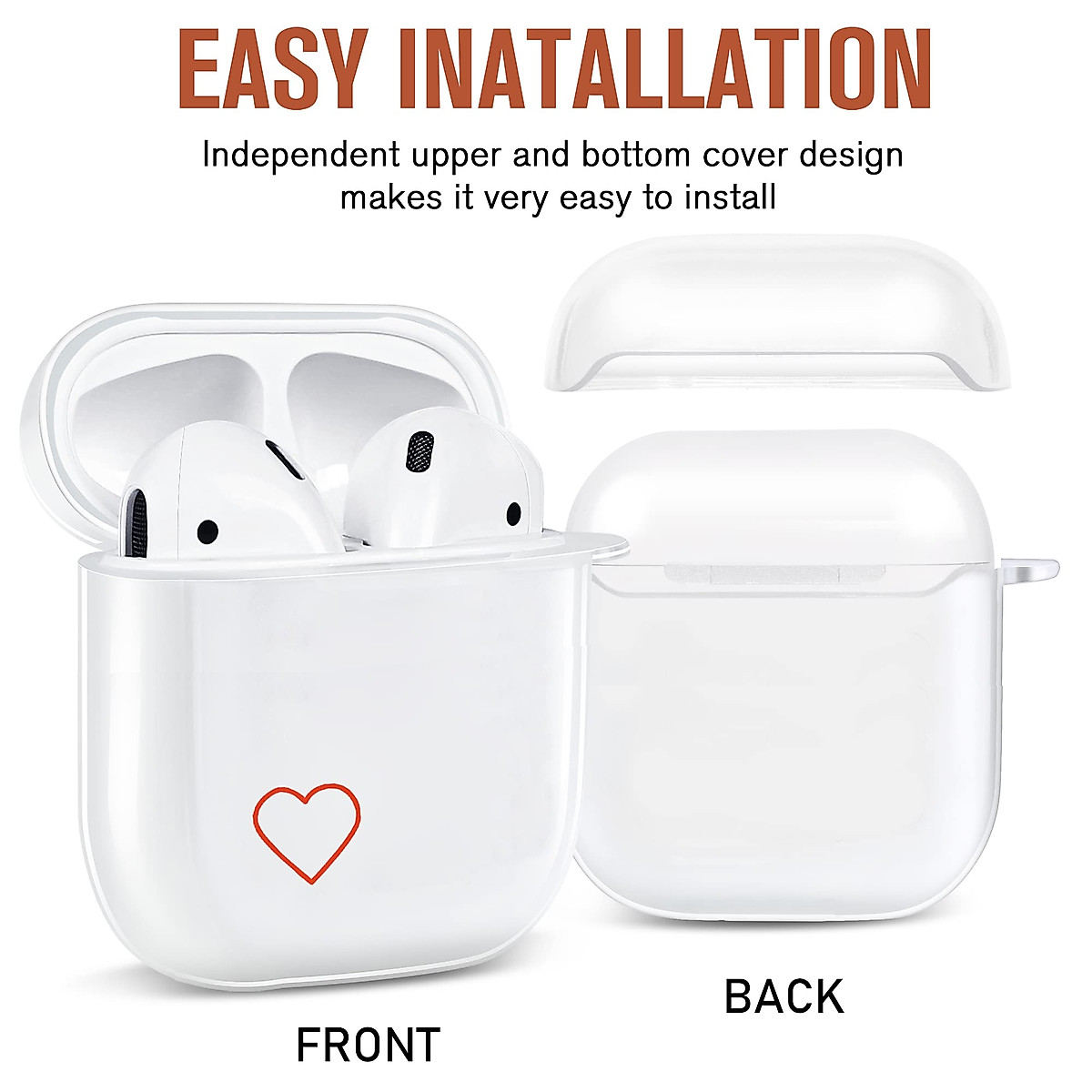 Case for Airpods 2nd Generation Case,Aesthetic Heart Cute Airpods Case,Airpod Case 1st Generation,Clear Kawaii Airpod Case Cute Cover with Keychain for Women Girls Mens (Red Heart 1st/2nd Case)