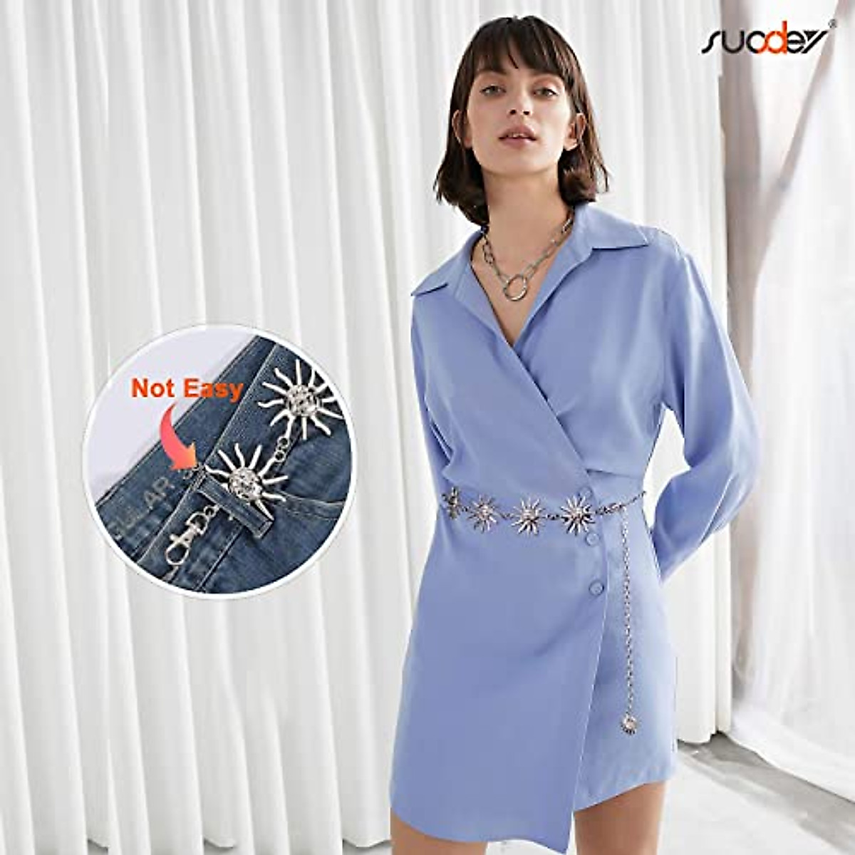 SUOSDEY Western Chain Belts for Women Cowgirl Concho Country Turquoise Belts Metal Adjustable Vintage Silver Belt