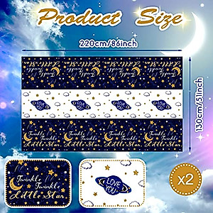 Juexica Twinkle Twinkle Little Star Decoration Tablecover for Baby Shower Boy Gender Reveal Party Supplies(2 Pack), Gold, Blue, White