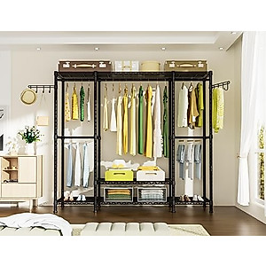 Ulif E3 Heavy Duty Garment Rack, 4 Tiers Freestanding Closet Organizer System with 5 Shelves, Metal Closet Organizer and Storage System for Clothes, Max Load 650lbs, 57.1"W x 14.5"D x 77.3"H, Black