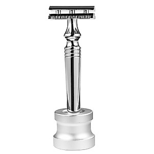 Salmue 2-Level Silver Metal Razor Stand, Portable Pedestal Base Holder