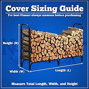 North East Harbor NEH Outdoor Firewood Log Rack Cover - 144" L x 24" W x 20" H - Short Top Cover - Sunray Protected, and Weather Resistant Storage Cover - Black