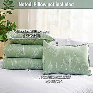Litanika Comforter Full Size Bed Set Sage Green, 3 Pieces Floral Lightweight Bedding Comforter Sets, Gift Choice Cute Flowers Botanical Soft Blanket (1 Comforter, 2 Pillowcases)