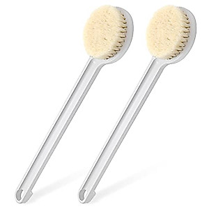 2Pack Back Scrubber for Shower, Qewro Stiff Bristles Dry Brushing Body Brush for exfoliating Back, Back Brush Long Handle for Shower Back Use Skin Washer Lymphatic Drainage, Bath Brush for Men Women